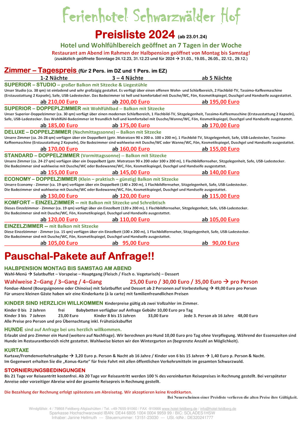 Preisliste - Ferienhotel Schwarzwälder Hof